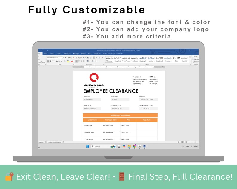 Employee Exit Clearance Form - Employee Clearance Form - Human ...