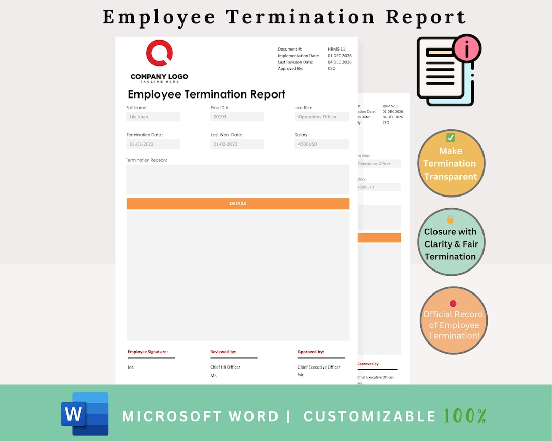 Employee Termination Report - Job Termination - Termination Form - Employee Termination ...