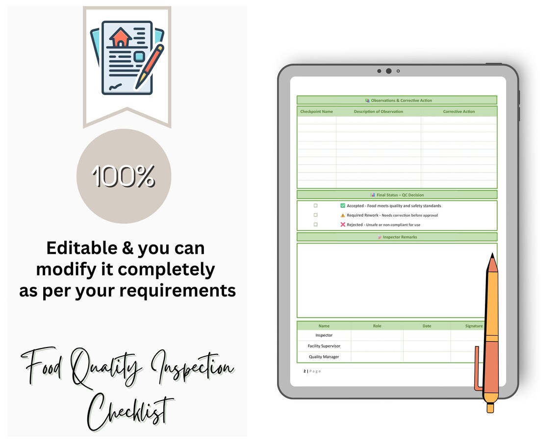 Food Quality Checklist - Food Quality Control - Food Quality Inspection ...