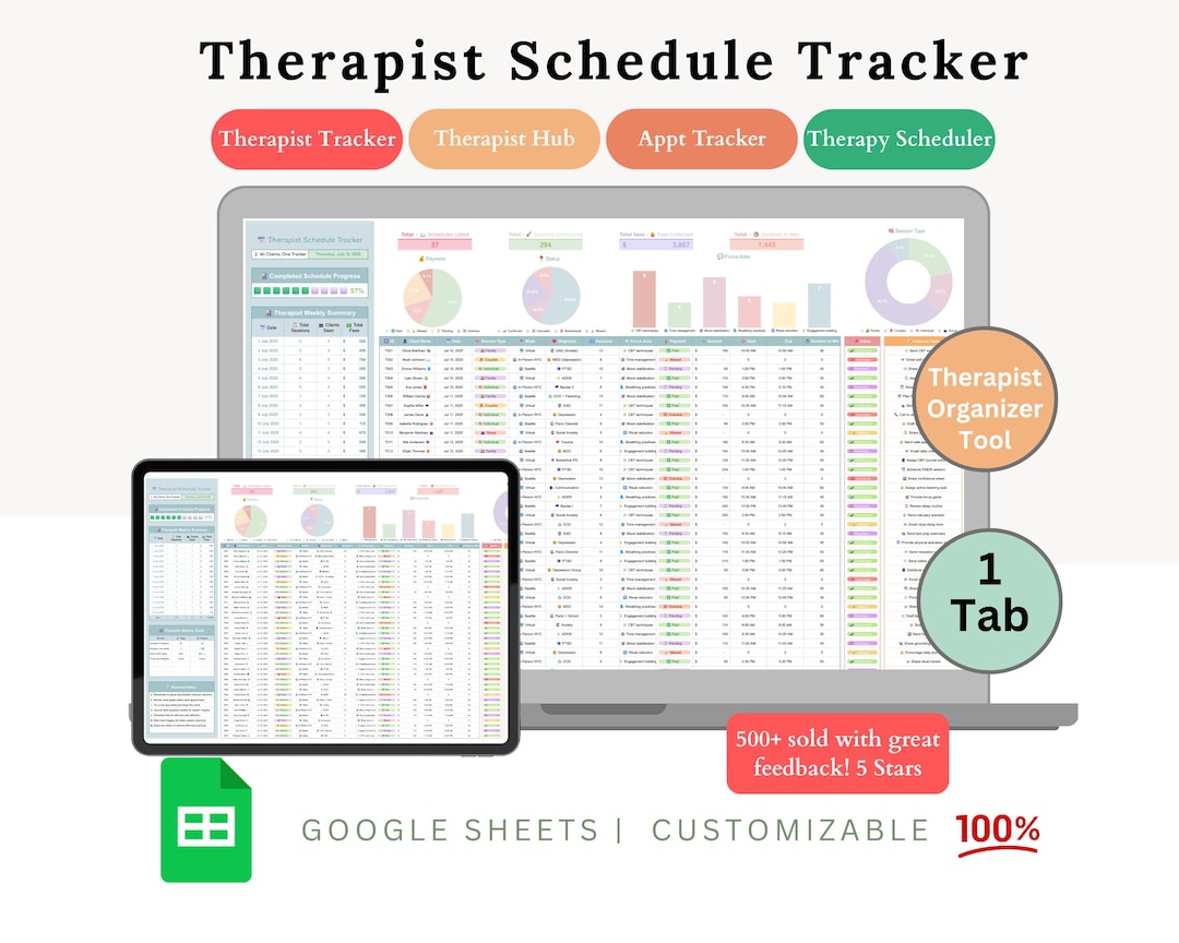 Therapist Schedule Tracker: Google Sheets Template for Counselors - Etsy