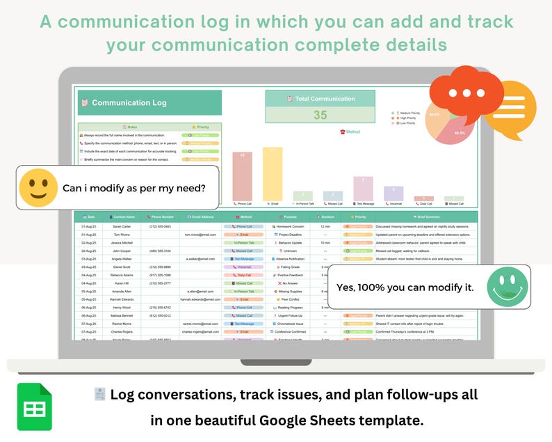 Communication Log - Contact Tracker - Communication Log Daily ...