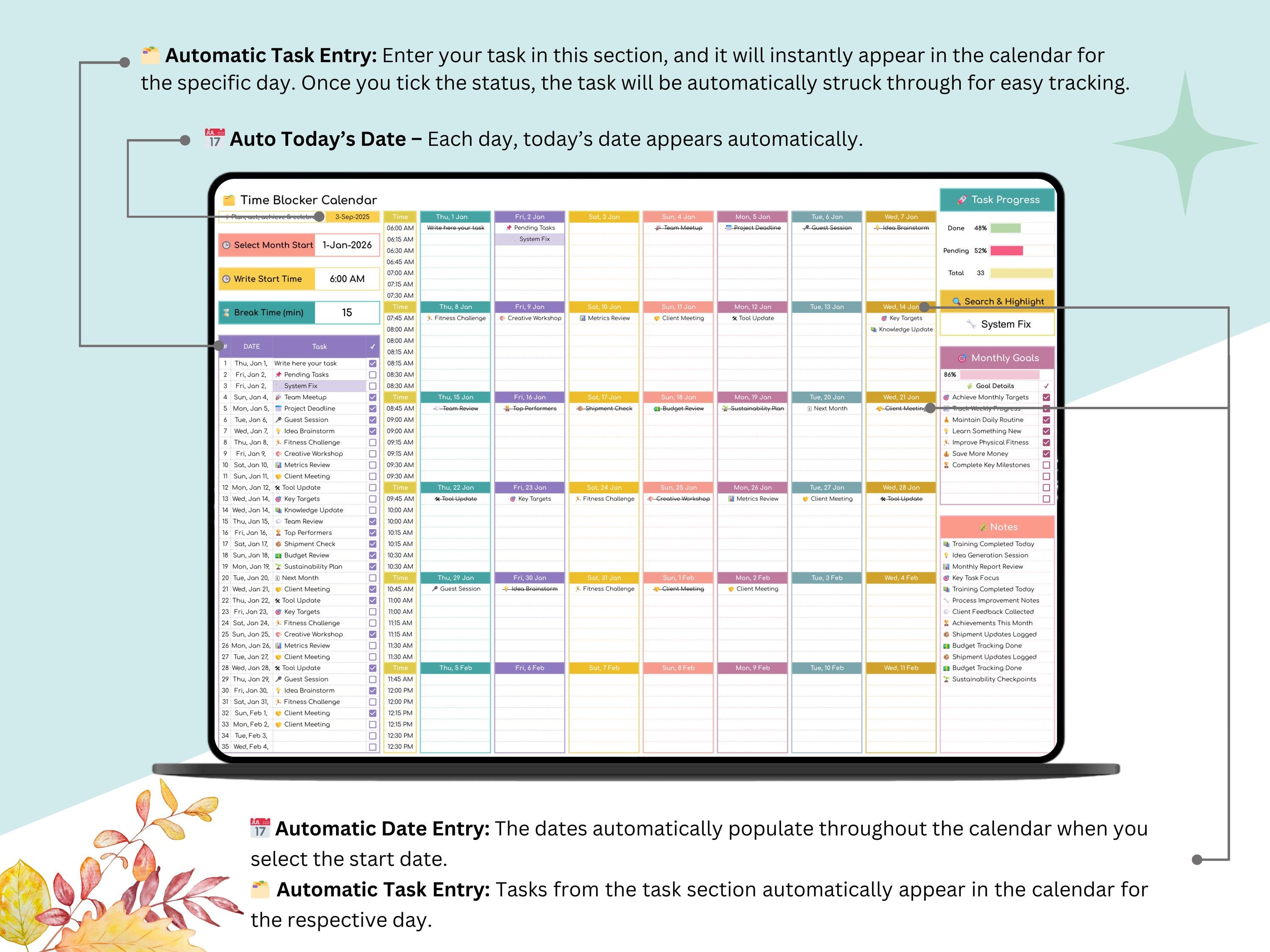 Time Blocking Calendar - Time Blocking Planner - Daily Calendar Time ...
