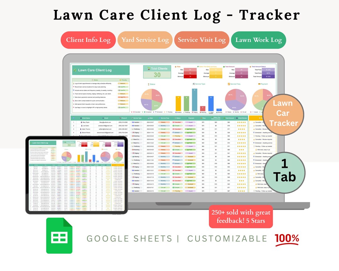 Lawn Care Client Tracker - Lawn Care Client Log - Lawn Care Template ...