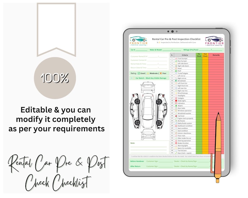 Rental Car Pre & Post Inspection Checklist Template - Rental Car ...