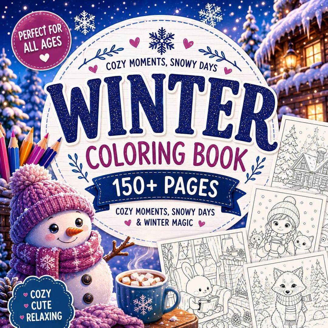 150+ Winter Coloring Pages, Winter Coloring, Cozy Coloring Book, Adult ...