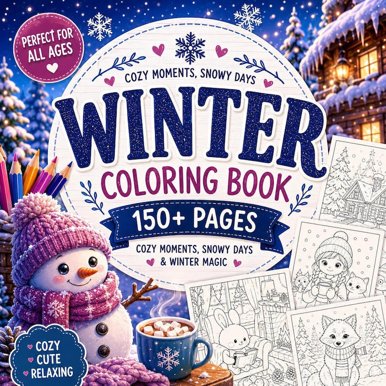 150+ Winter Coloring Pages, Winter Coloring, Cozy Coloring Book, Adult ...