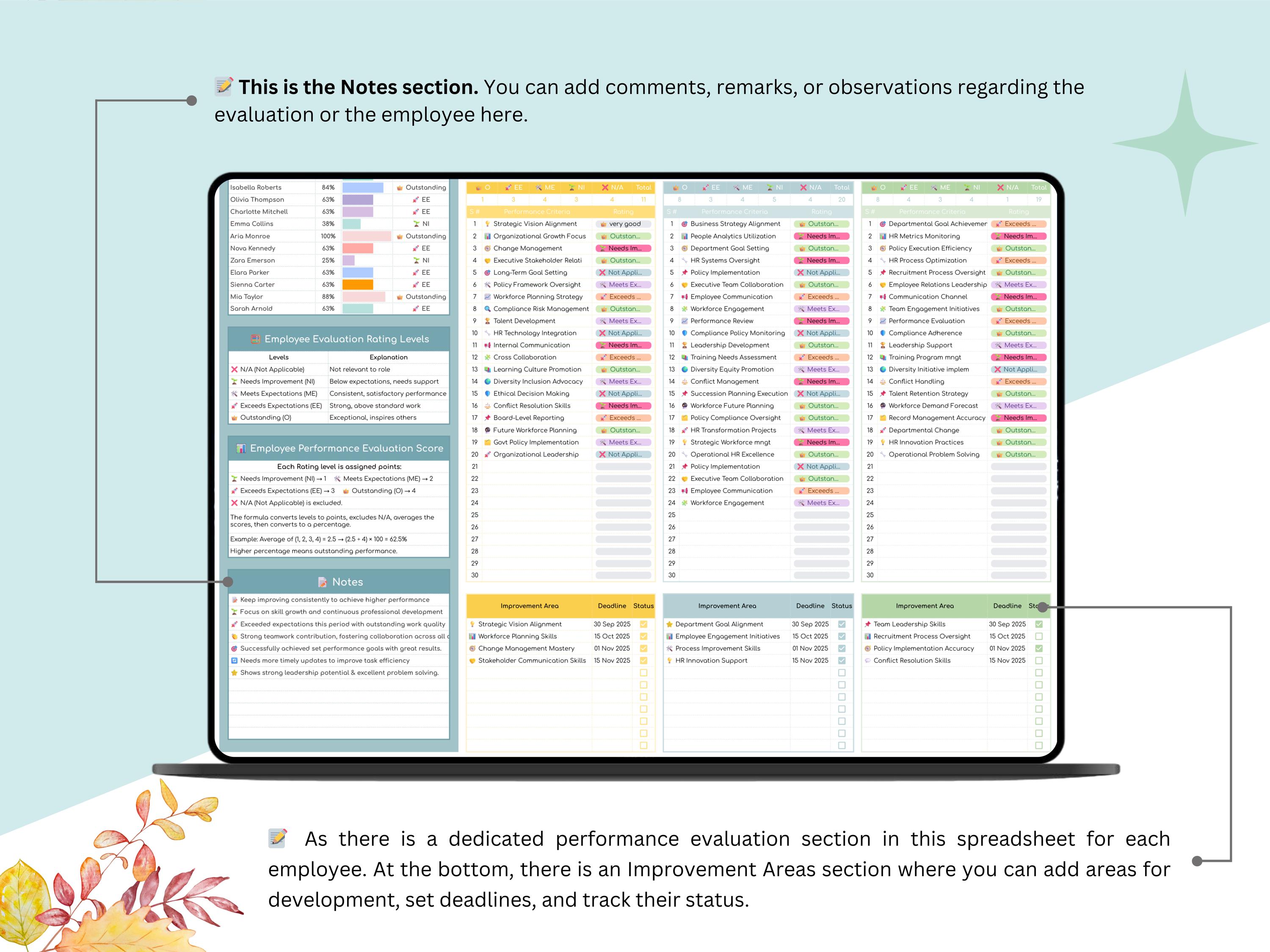 Performance Evaluation Spreadsheet - Performance Review Template ...