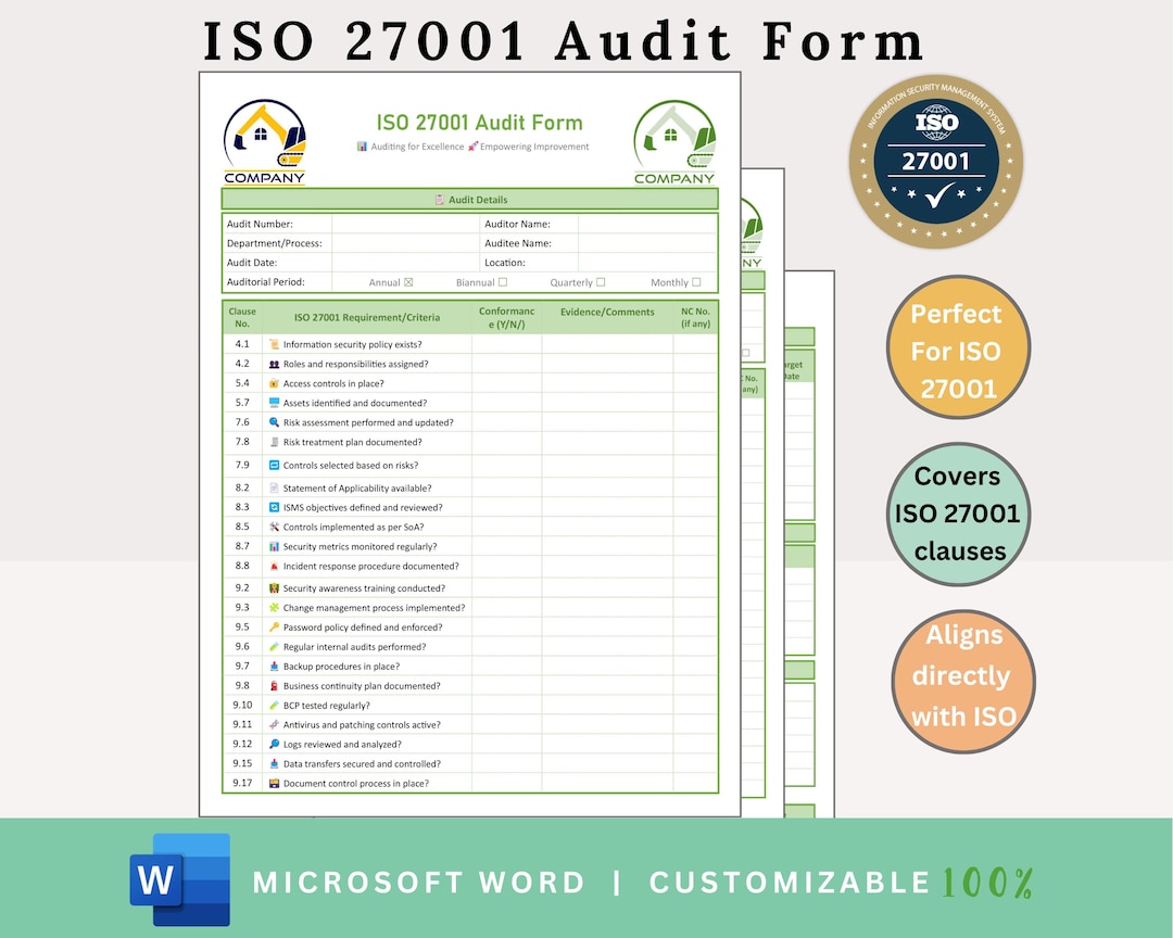 ISO 27001 Audit Form - ISO Audit - ISO 27001 Templates - Iso 27001 ...