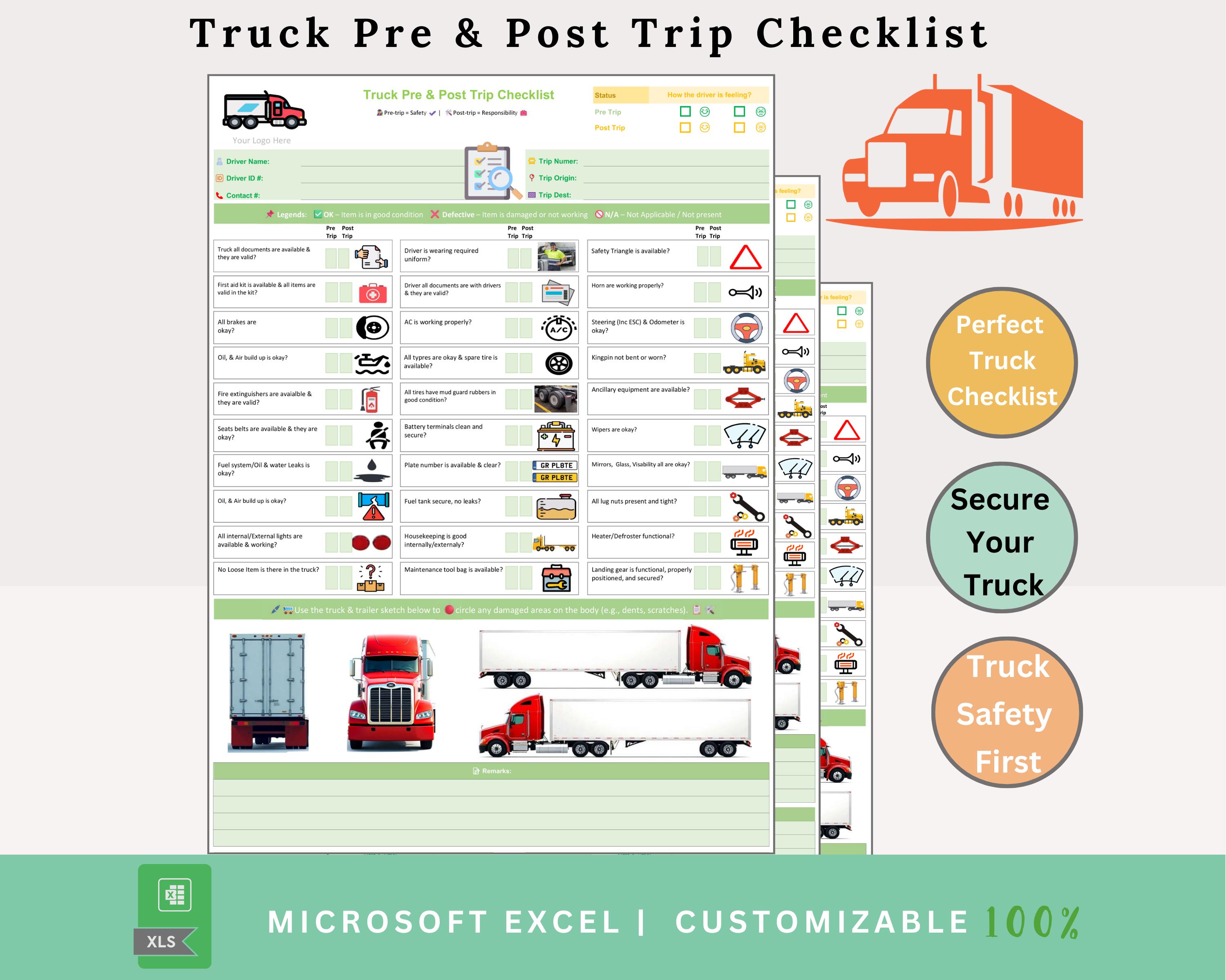 Truck Inspection Checklist - Pre Trip Truck Inspection - Semi Truck ...