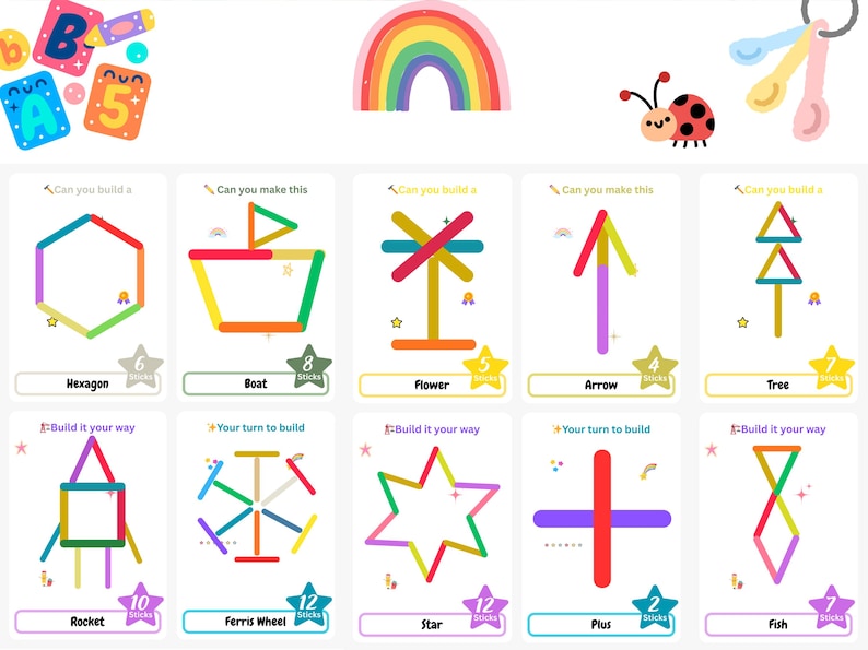Popsicle Sticks Preschool Printable Shapes Activity Game for Toddlers ...