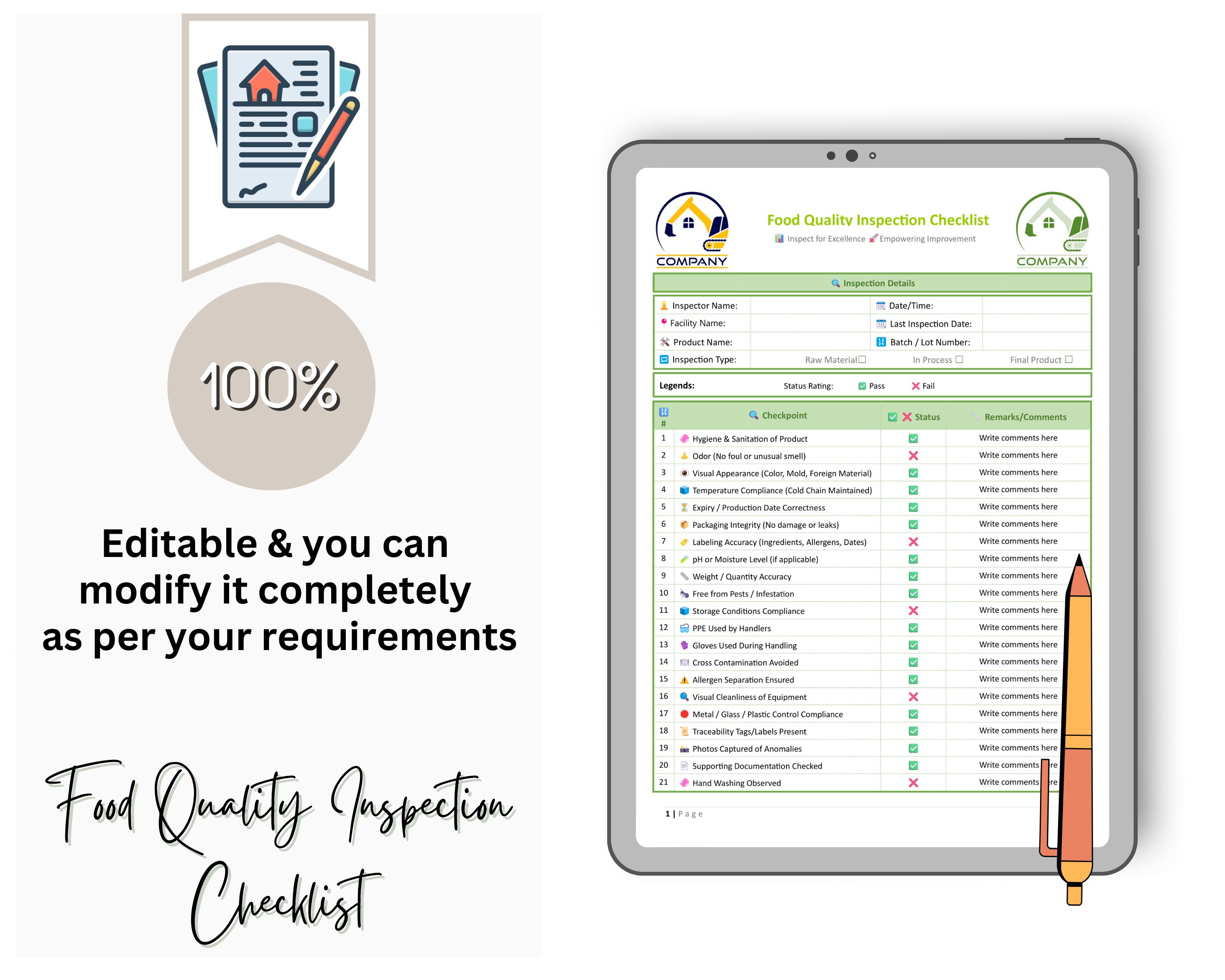 Food Quality Checklist - Food Quality Control - Food Quality Inspection ...