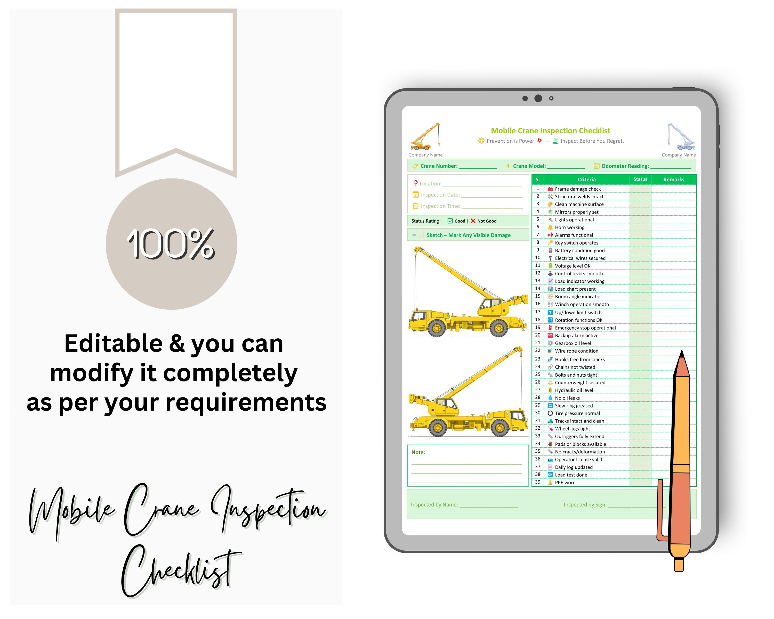 Mobile Crane Inspection Checklist - Mobile Crane Templates ...
