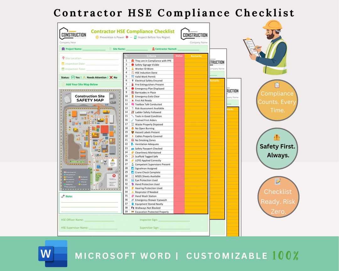 Contractor HSE Compliance Checklist - Safety Compliance - Health and ...