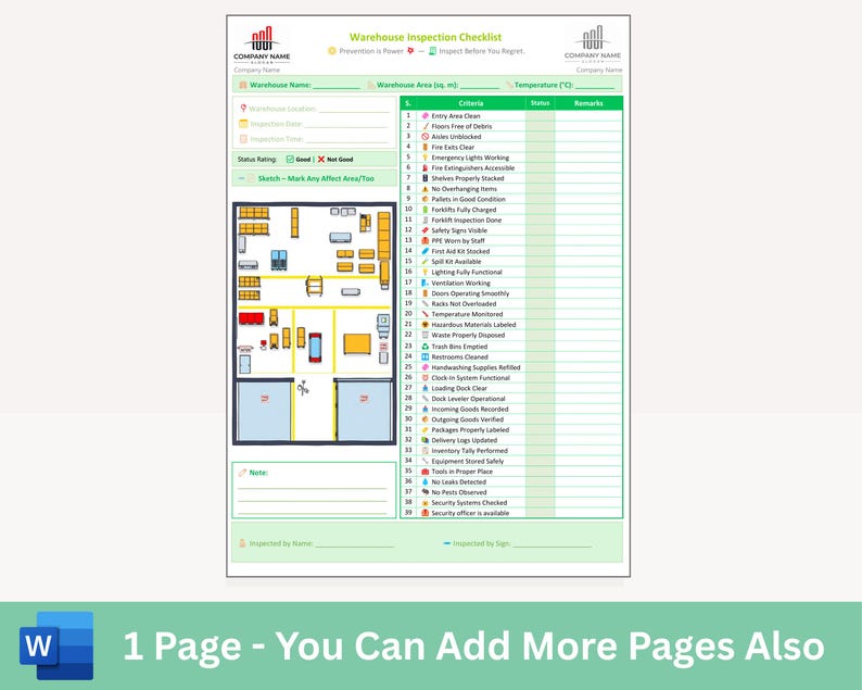 Warehouse Inspection Checklist - Warehouse Checklist - Warehouse Safety ...