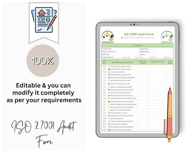 ISO 27001 Audit Form - ISO Audit - ISO 27001 Templates - Iso 27001 ...