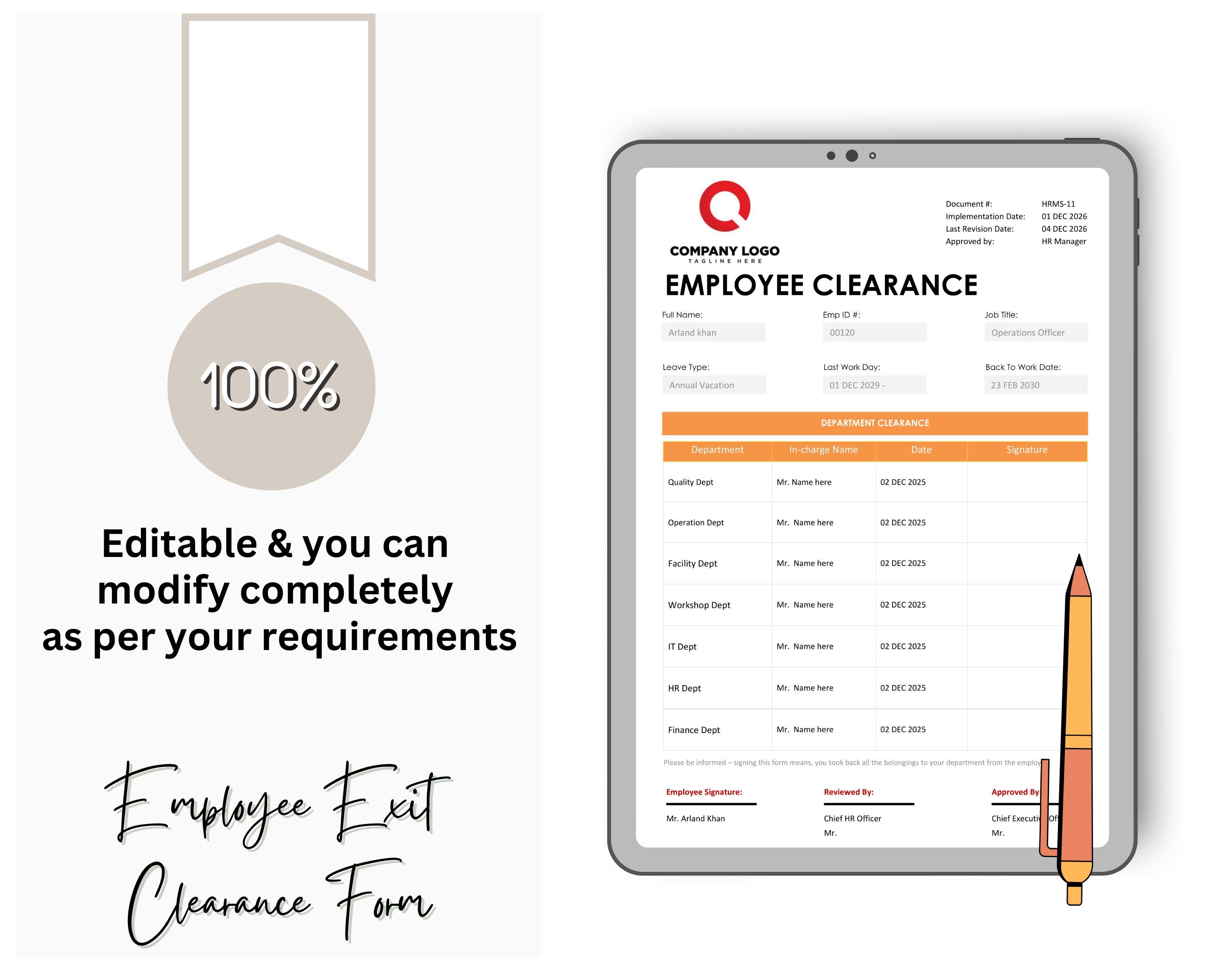 Employee Exit Clearance Form - Employee Clearance Form - Human ...