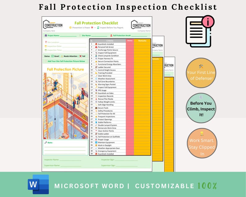 Fall Protection Inspection Checklist - Safety Checklist - Fall ...