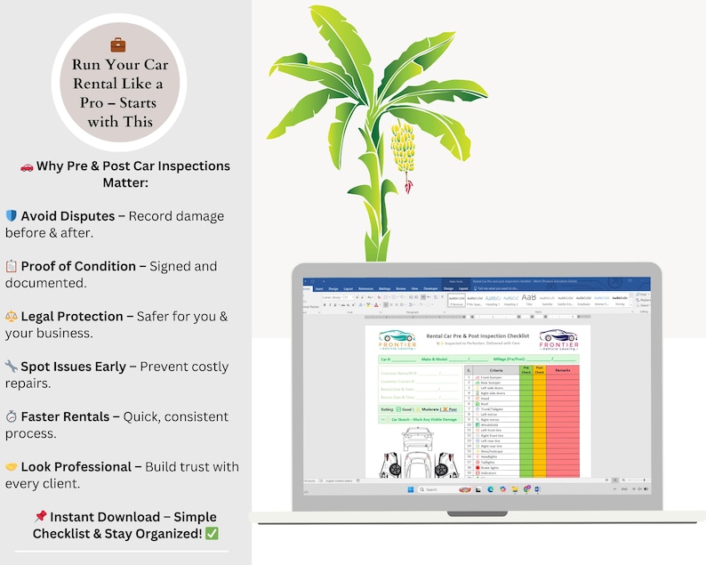 Rental Car Pre & Post Inspection Checklist Template - Rental Car ...