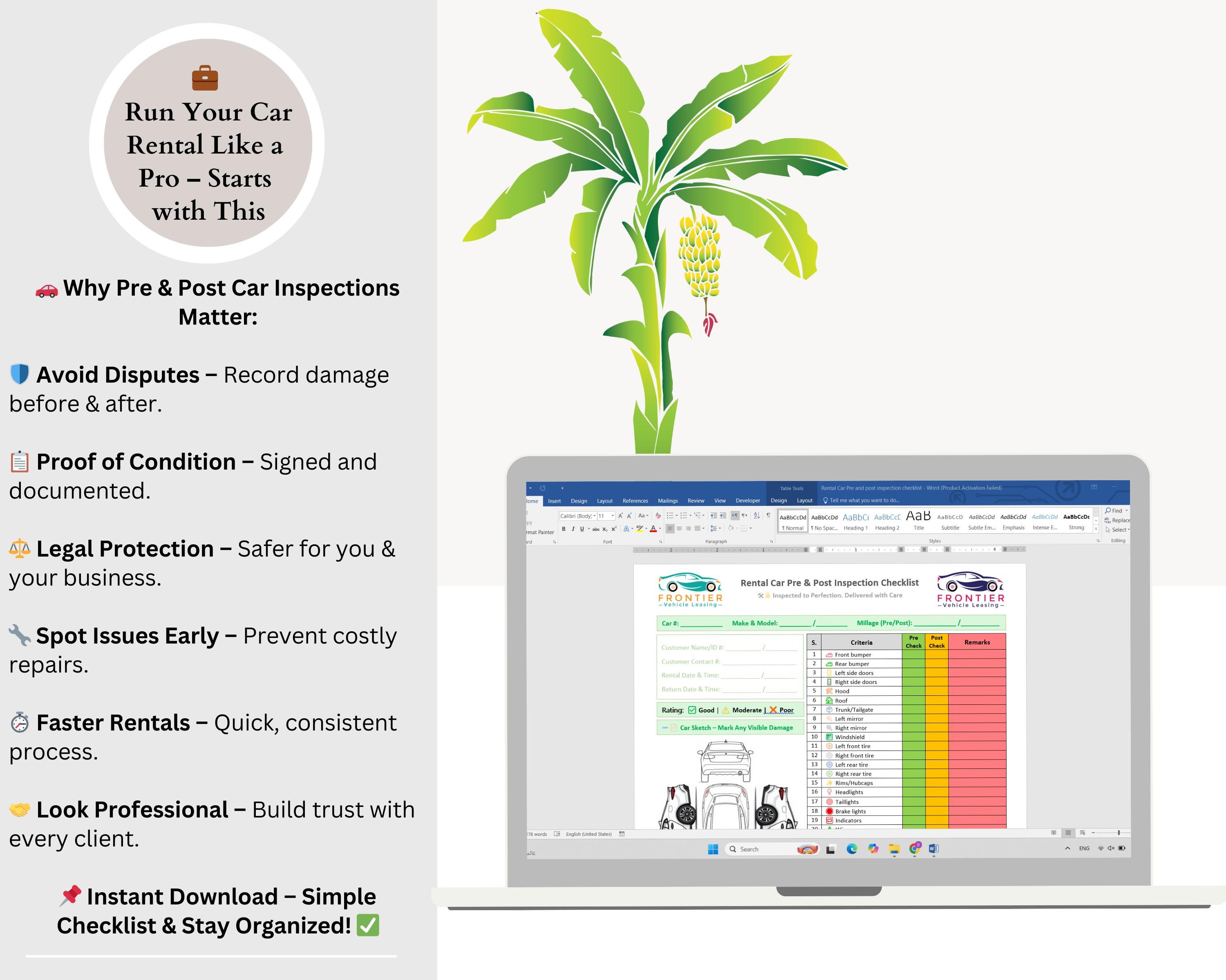 Rental Car Pre & Post Inspection Checklist Template - Rental Car ...