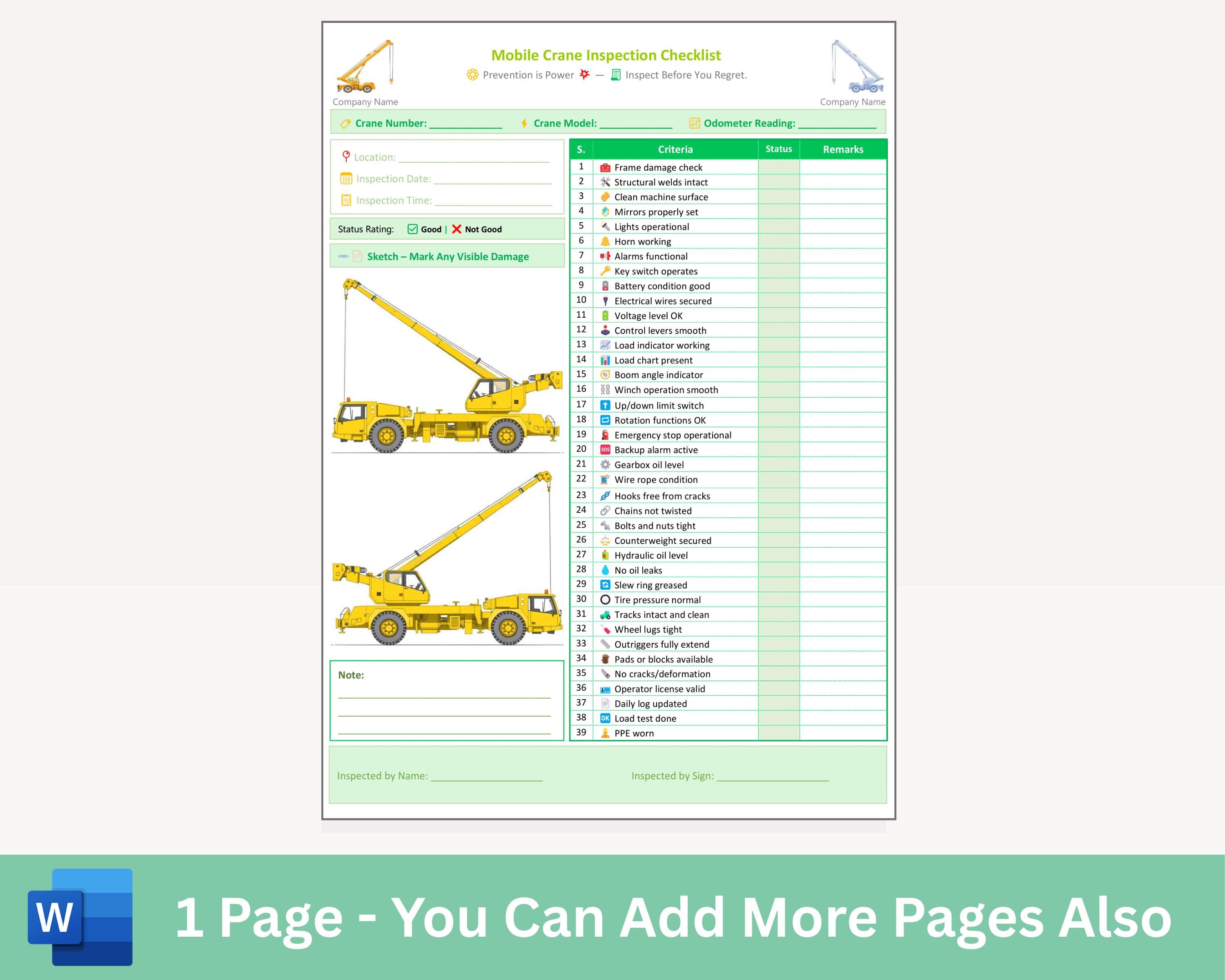 Mobile Crane Inspection Checklist - Mobile Crane Templates ...