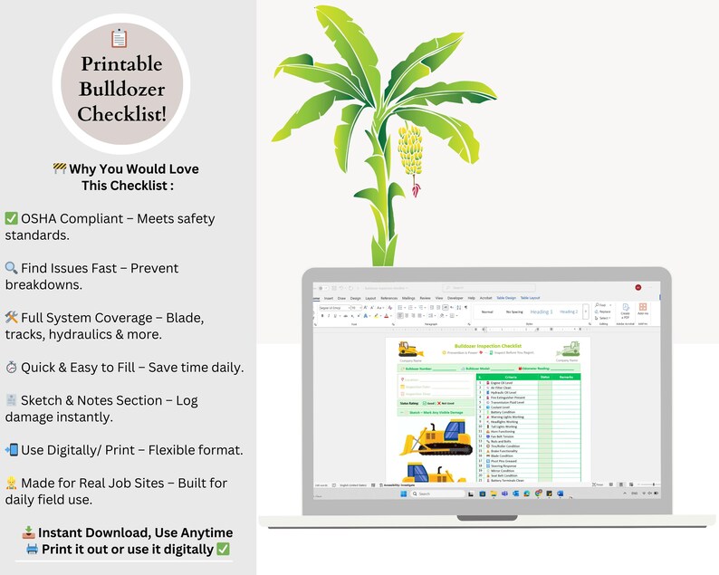 Bulldozer Inspection Checklist - Heavy Equipment Inspection Checklist ...