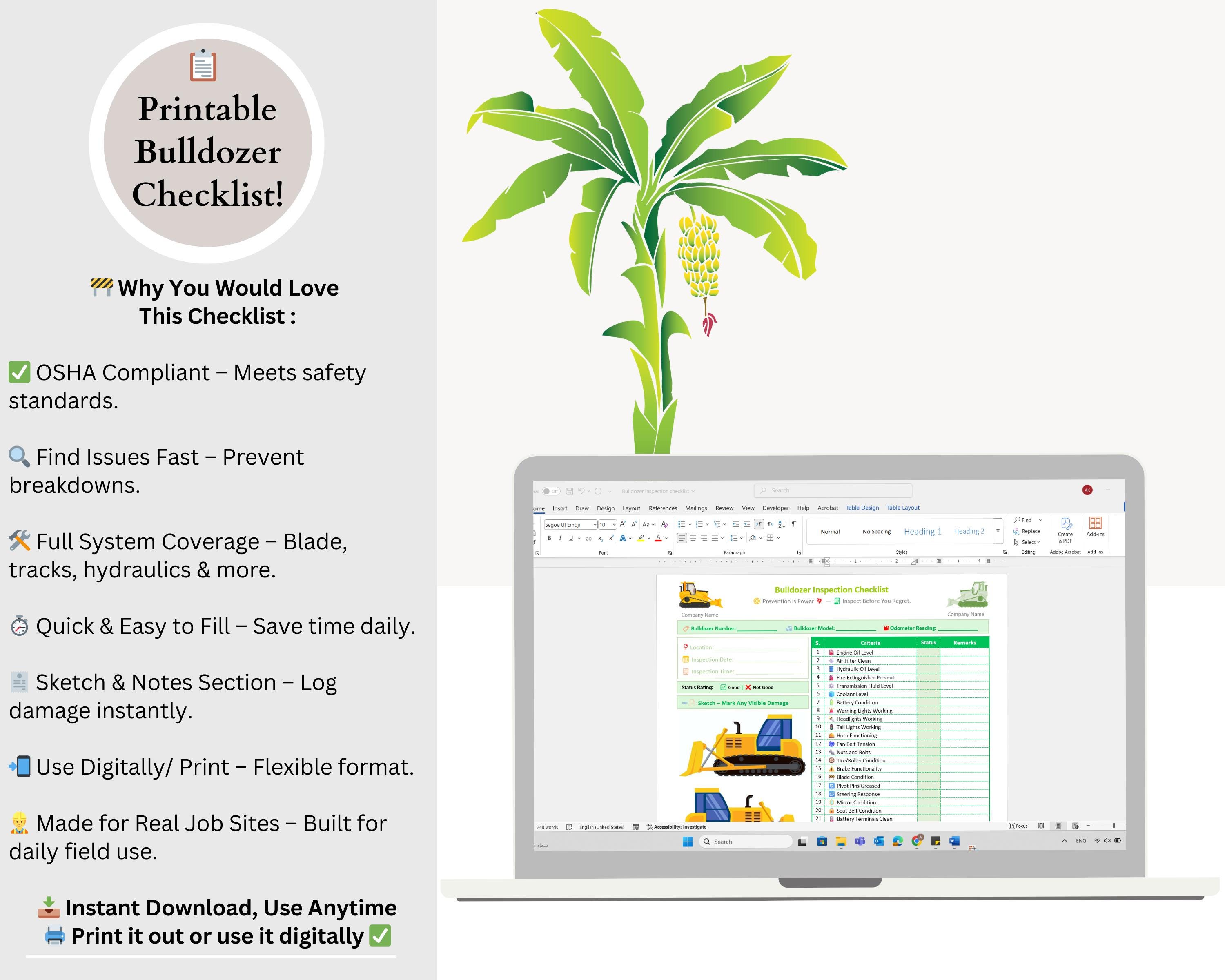 Bulldozer Inspection Checklist - Heavy Equipment Inspection Checklist ...