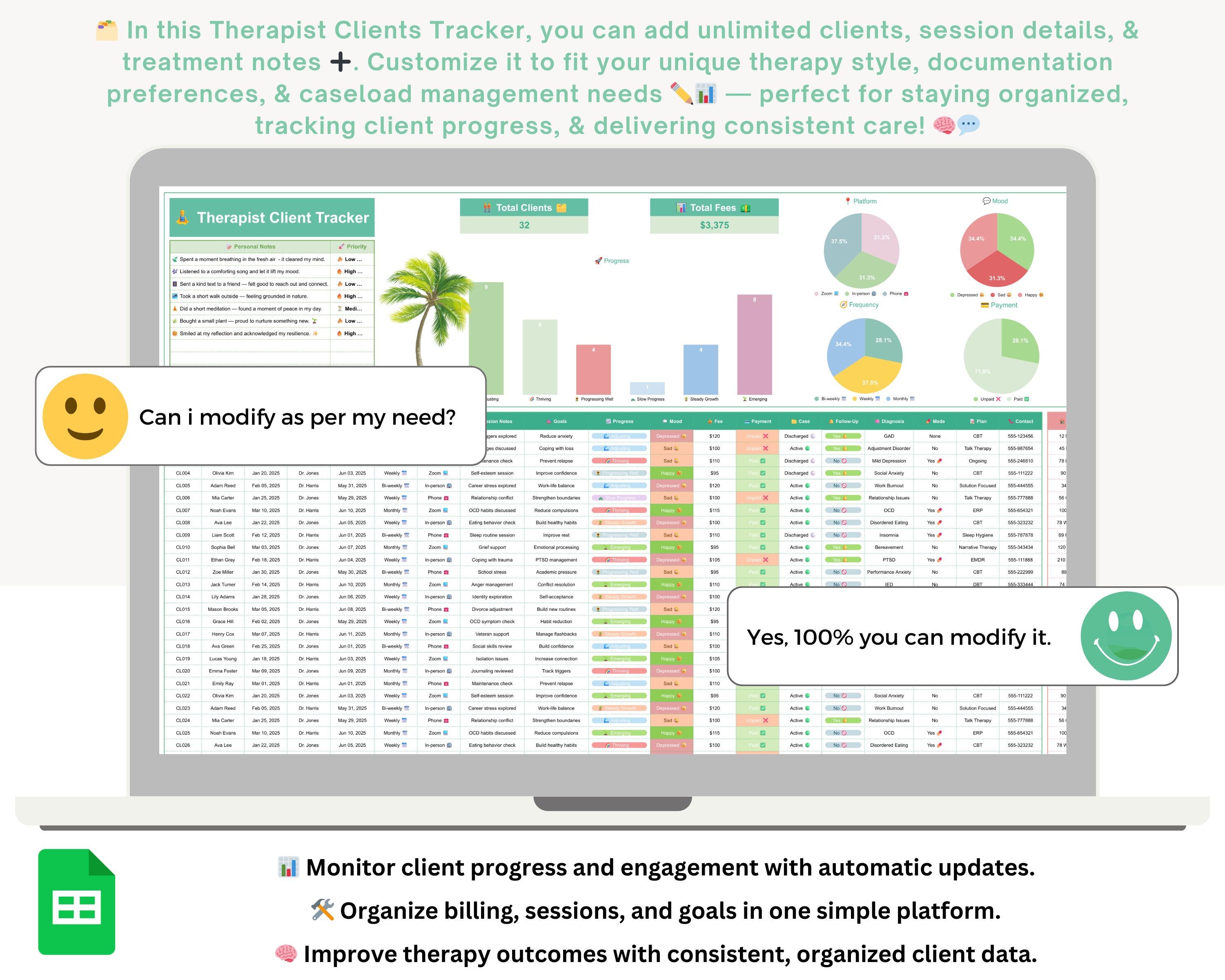 Therapist Client Tracker - Therapist Scheduler - Therapist Caseload ...