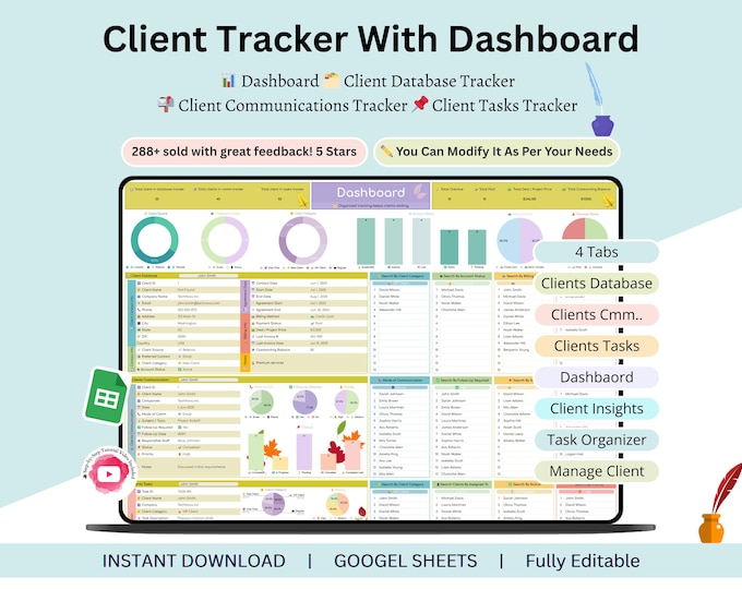 Client Tracker & Management Spreadsheet for Small Businesses W/ Task ...