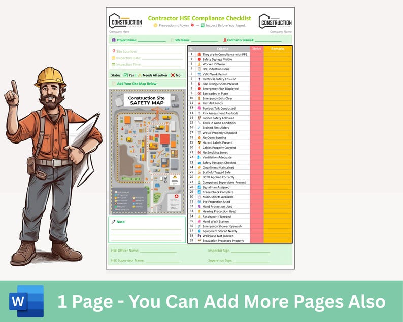 Contractor HSE Compliance Checklist - Safety Compliance - Health and ...