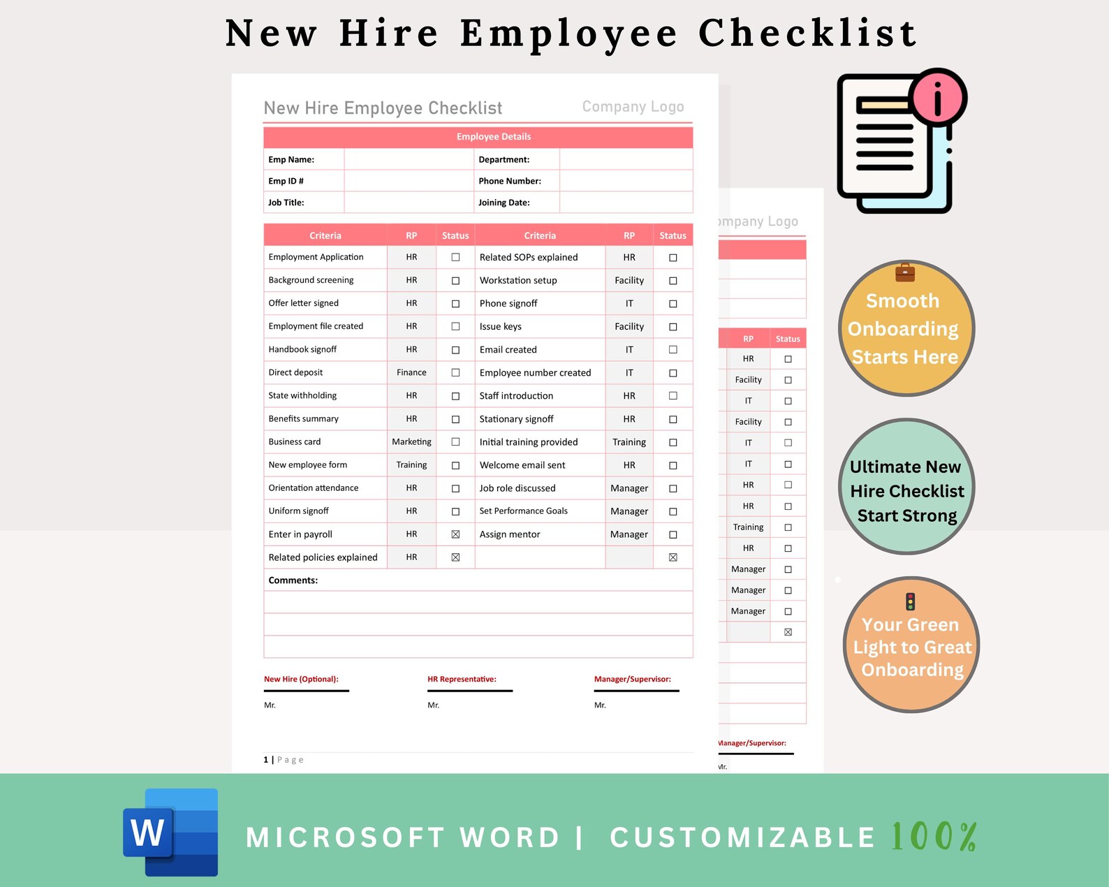 New Hire Employee Checklist - Employee Onboarding Checklist - Employee ...