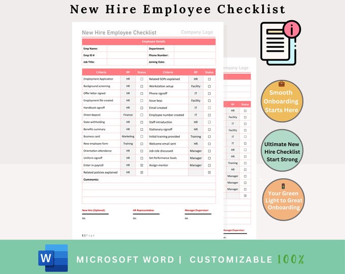 New Hire Employee Checklist - Employee Onboarding Checklist - Employee ...