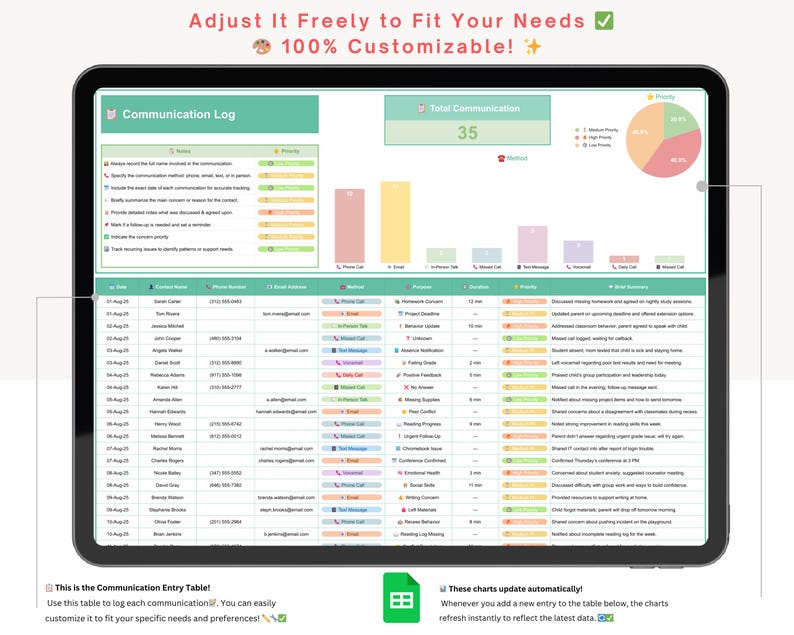 Communication Log - Contact Tracker - Communication Log Daily ...
