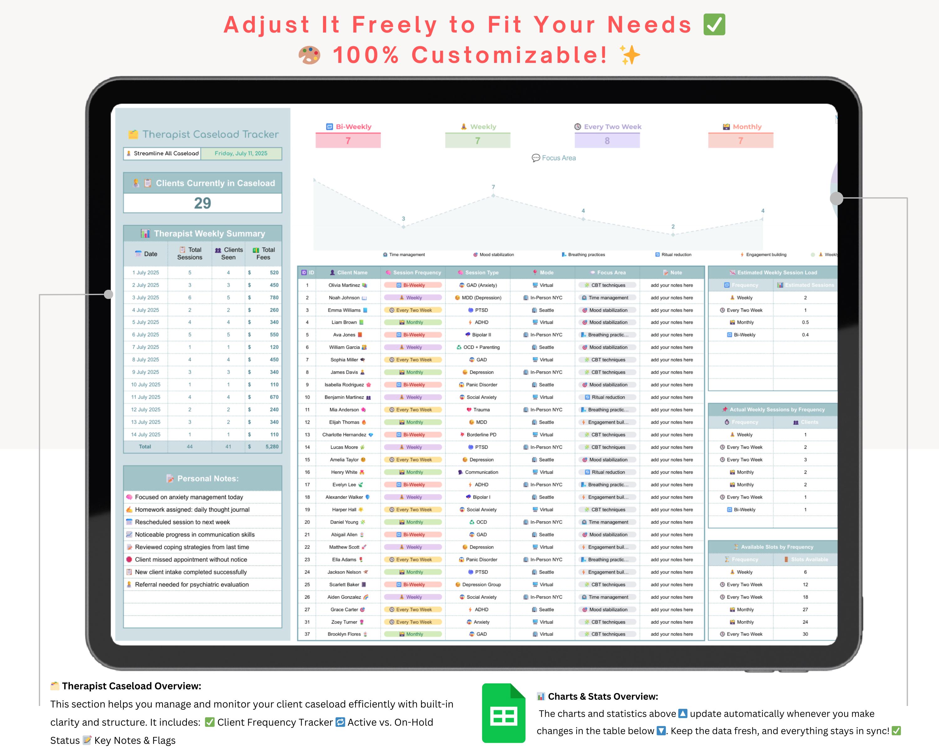 Therapist Caseload Tracker - Caseload Tracker - Caseload Planner ...