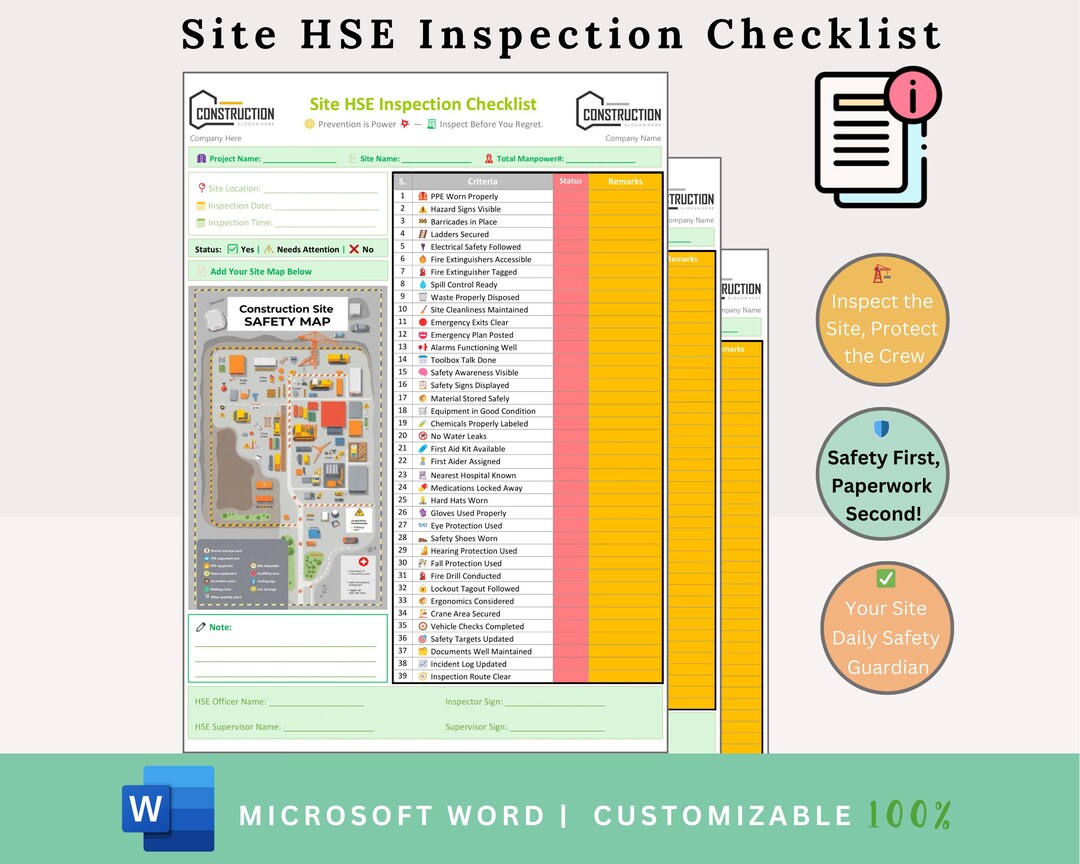 Site HSE Inspection Checklist - Site Inspection - Construction Safety ...