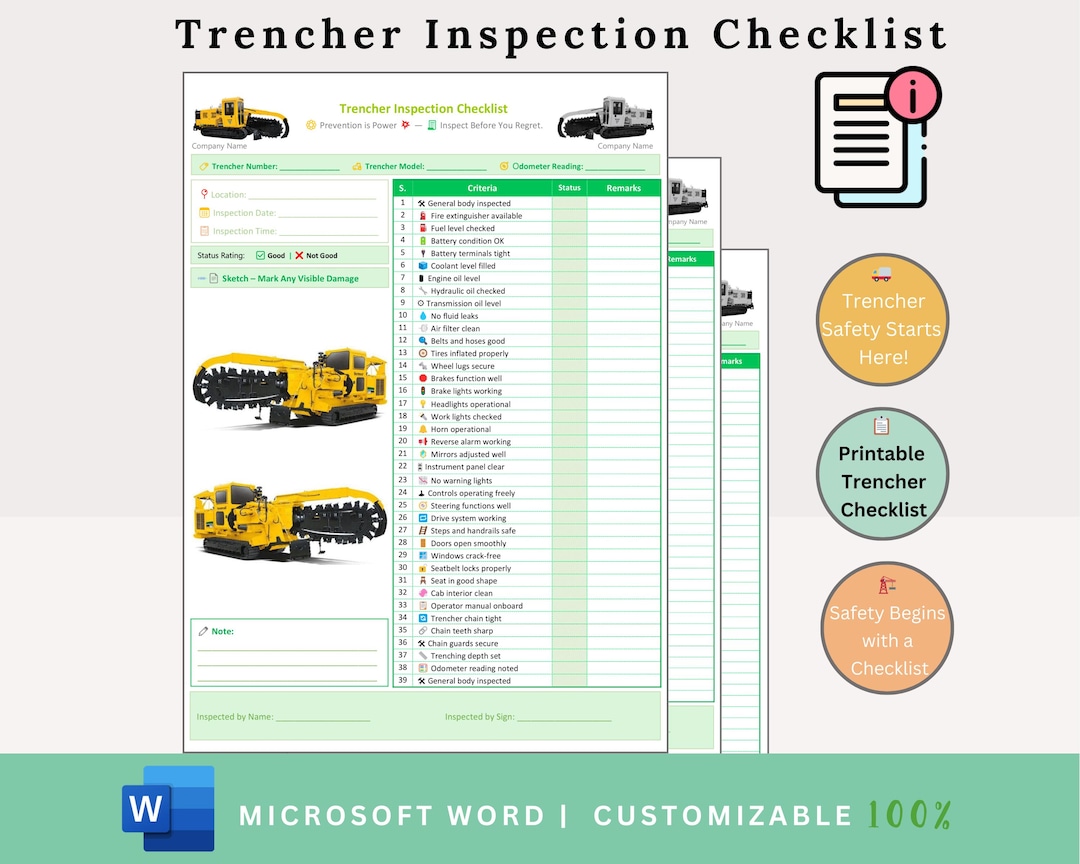 Trencher Inspection Checklist - Heavy Machinery - Trencher Machine ...