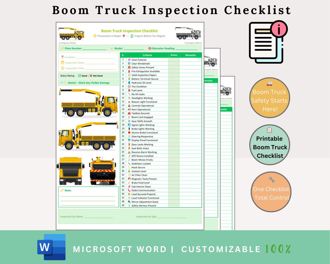 Boom Truck Inspection Checklist - Boom Truck - Boom Crane - - Crane ...