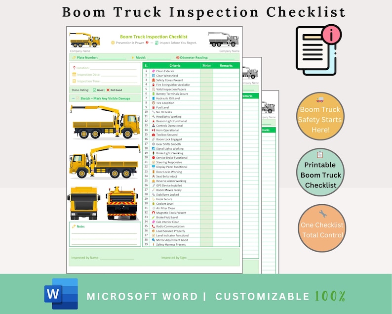 Boom Truck Inspection Checklist - Boom Truck - Boom Crane - - Crane ...