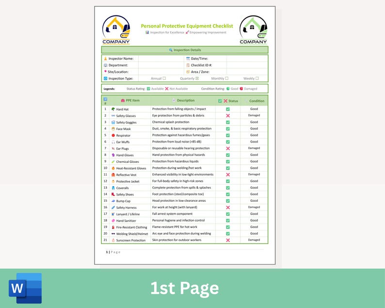 PPE Inspection Checklist - PPE Inspection - Ppe Checklist - Ppe Audit ...