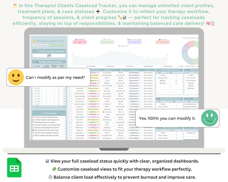 Therapist Client Tracker - Therapist Scheduler - Therapist Caseload ...