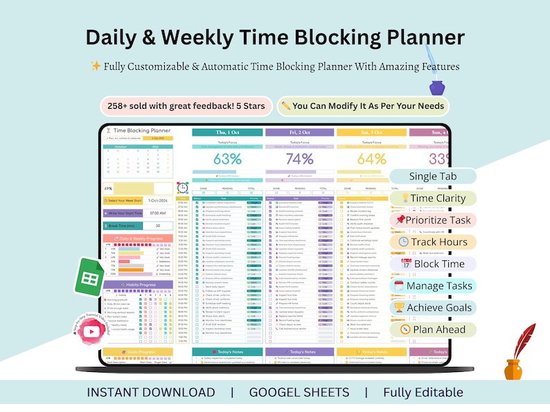 Time Blocking Planner - Time Block Planner - Time Management - Time ...