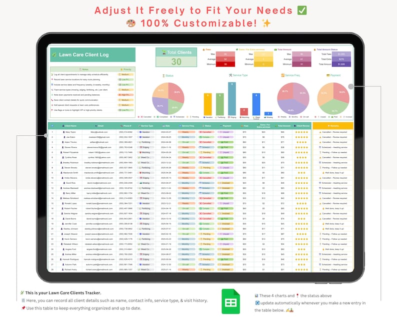 Lawn Care Client Tracker - Lawn Care Client Log - Lawn Care Template ...