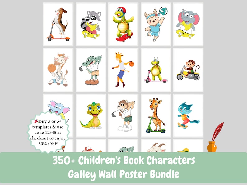 Children's Book Character Gallery Wall Poster Bundle, Printable ...
