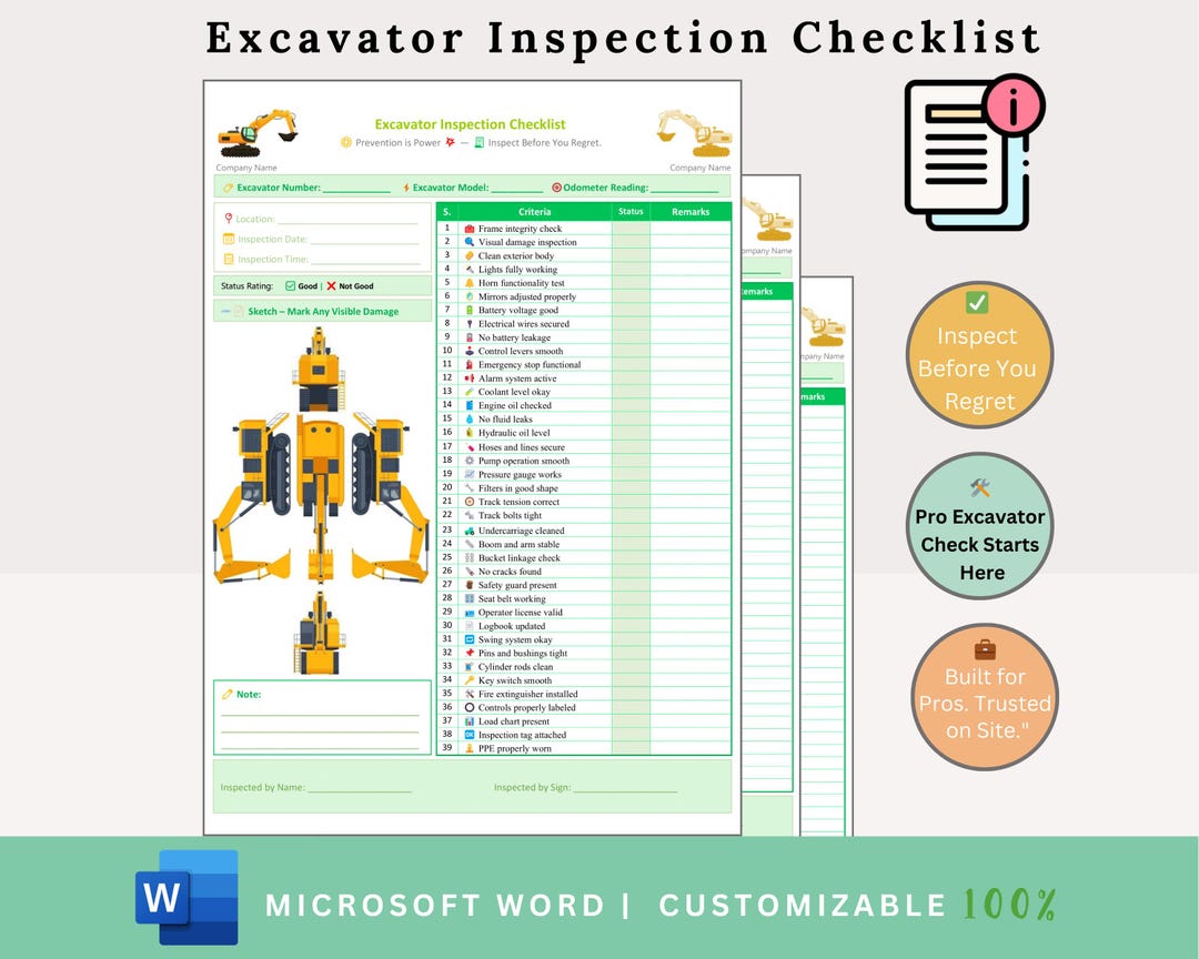 Excavator Inspection Checklist - Excavator Operator - Excavator ...