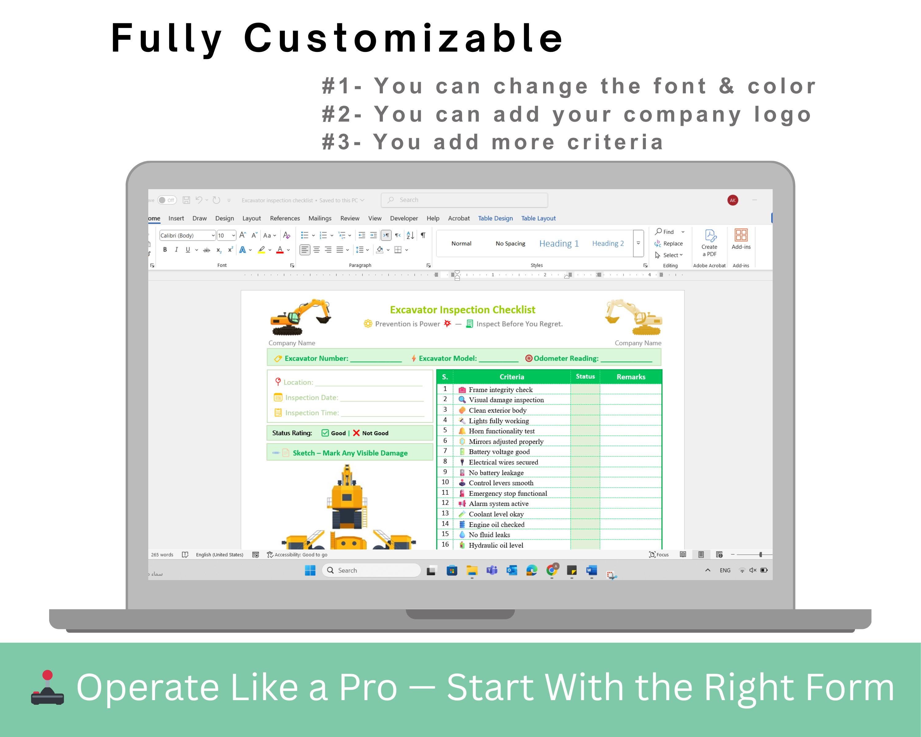Excavator Inspection Checklist - Excavator Operator - Excavator ...