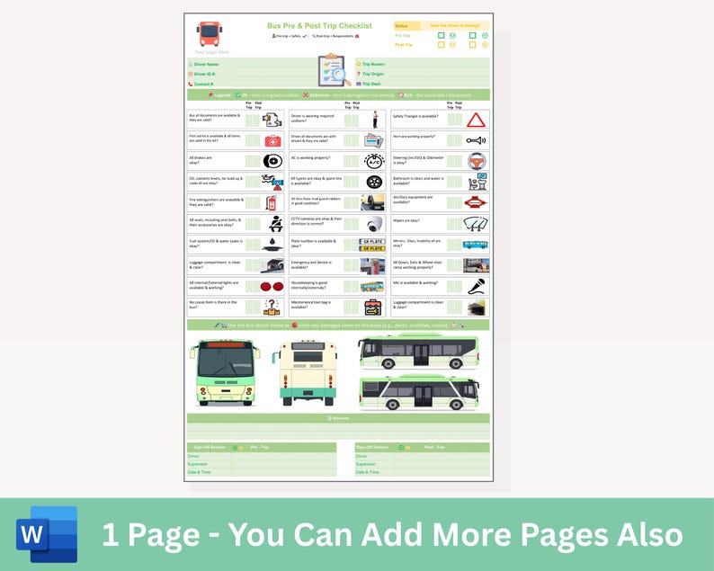 Bus Pre Trip Inspection Checklist - Bus Inspection Checklist - Bus ...