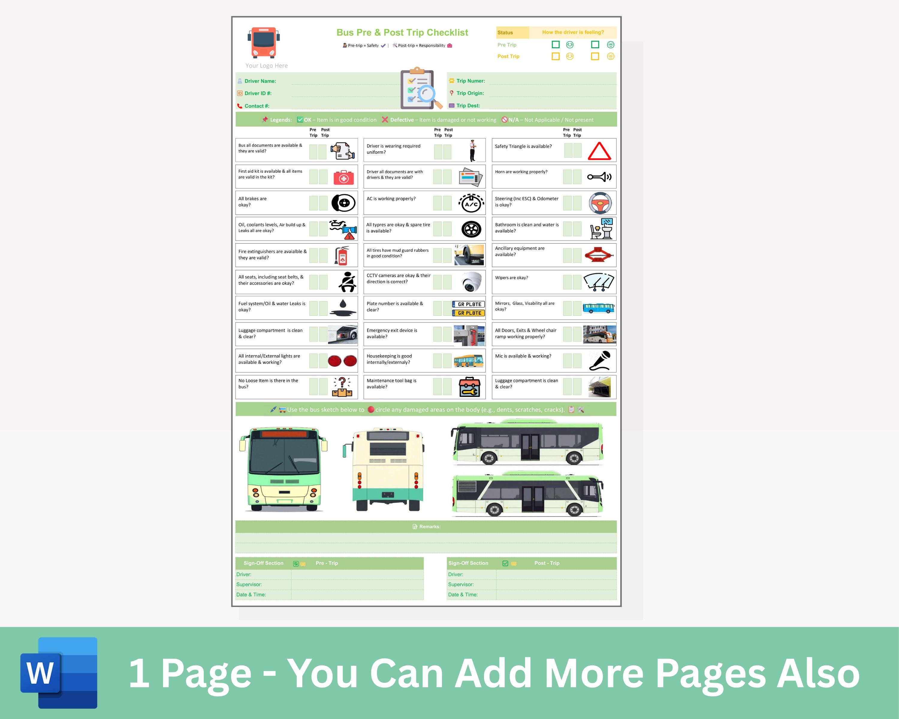 Bus Pre Trip Inspection Checklist - Bus Inspection Checklist - Bus ...