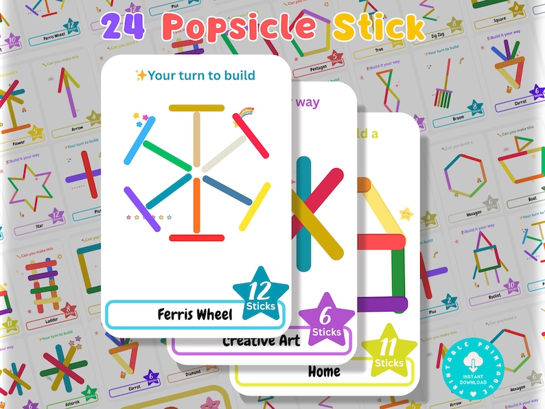 Popsicle Sticks Preschool Printable Shapes Activity Game for Toddlers ...