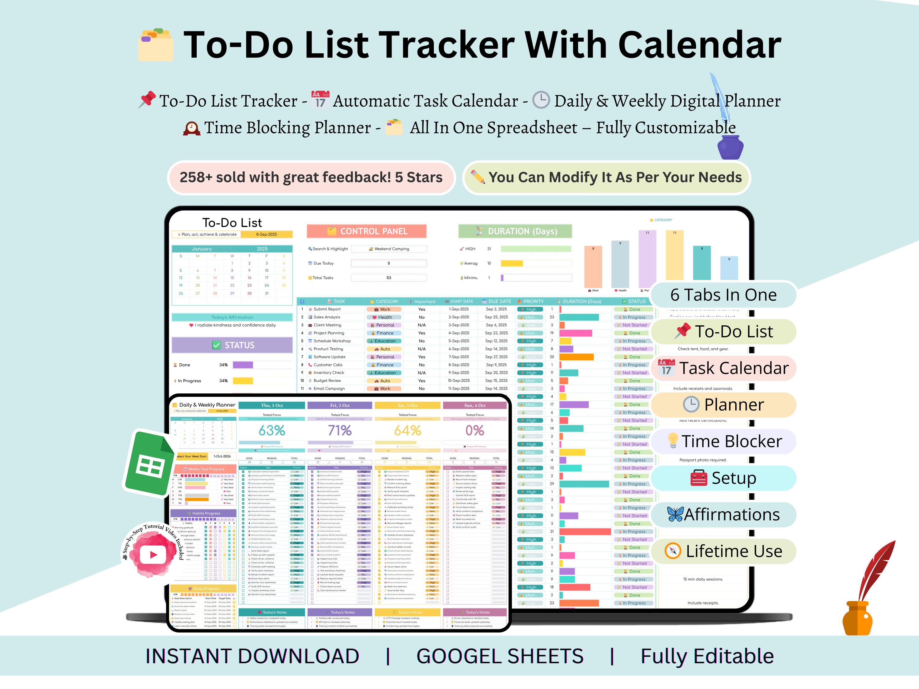 To Do List Daily Planner - to Do List Tracker - to Do List Google Sheets - to Do List Google ...