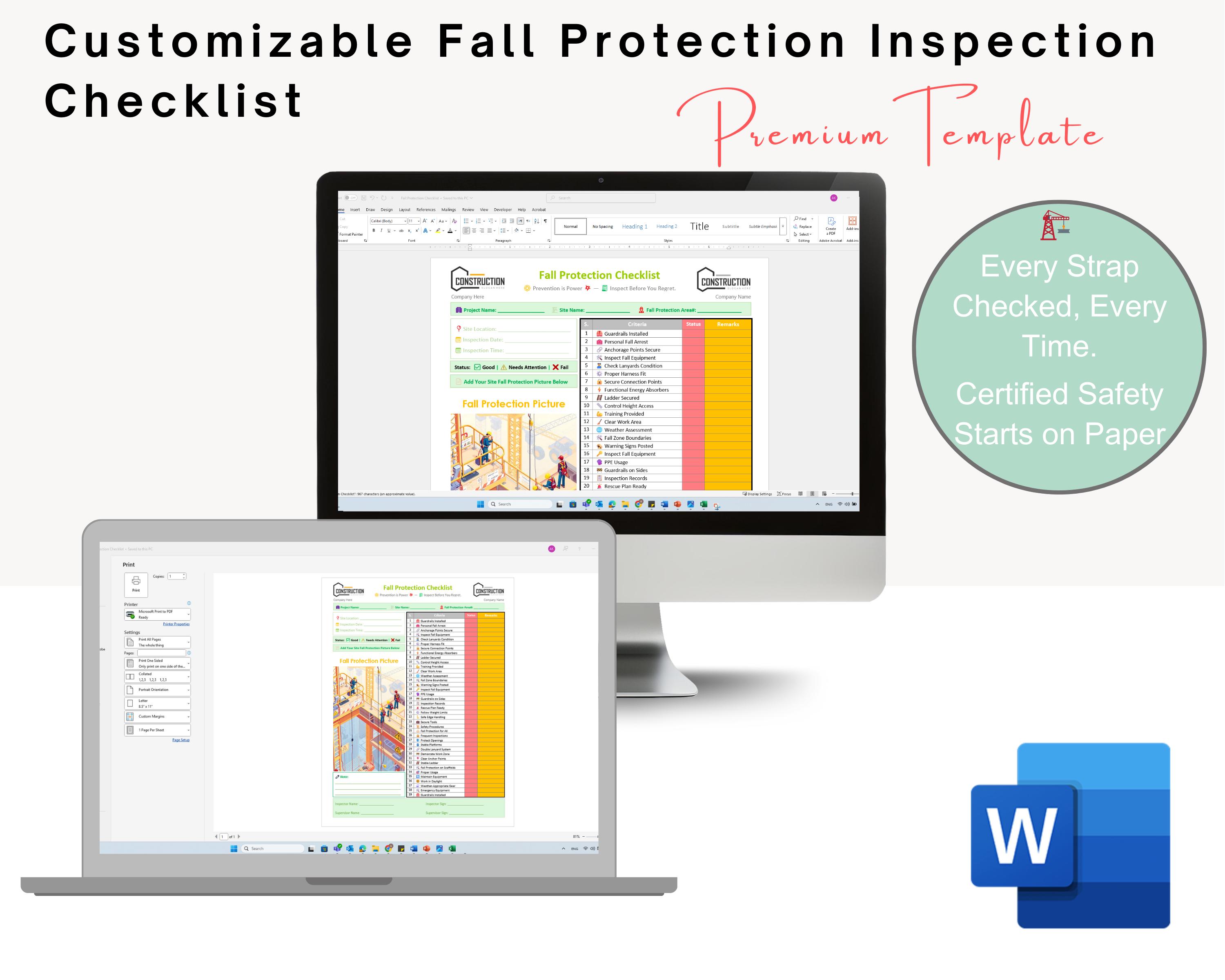 Fall Protection Inspection Checklist - Safety Checklist - Fall ...