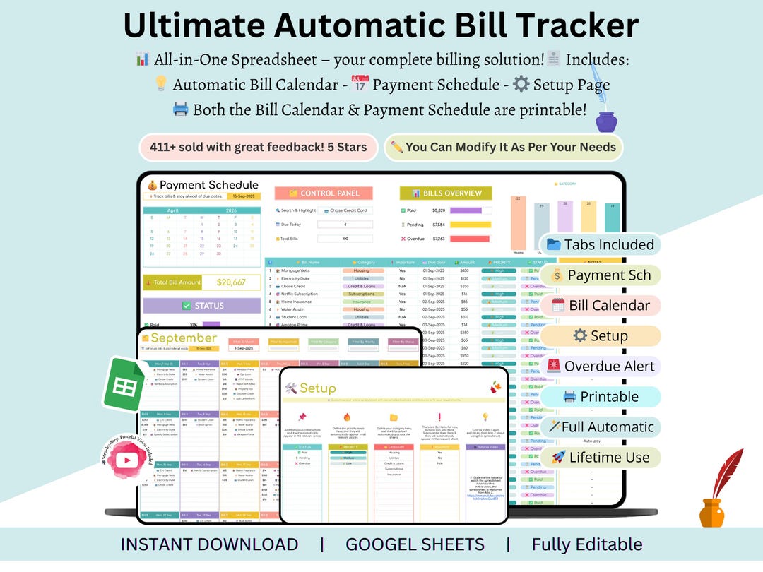 Bill Tracker - Monthly Bill Tracker - Weekly Bill Tracker - Bill ...